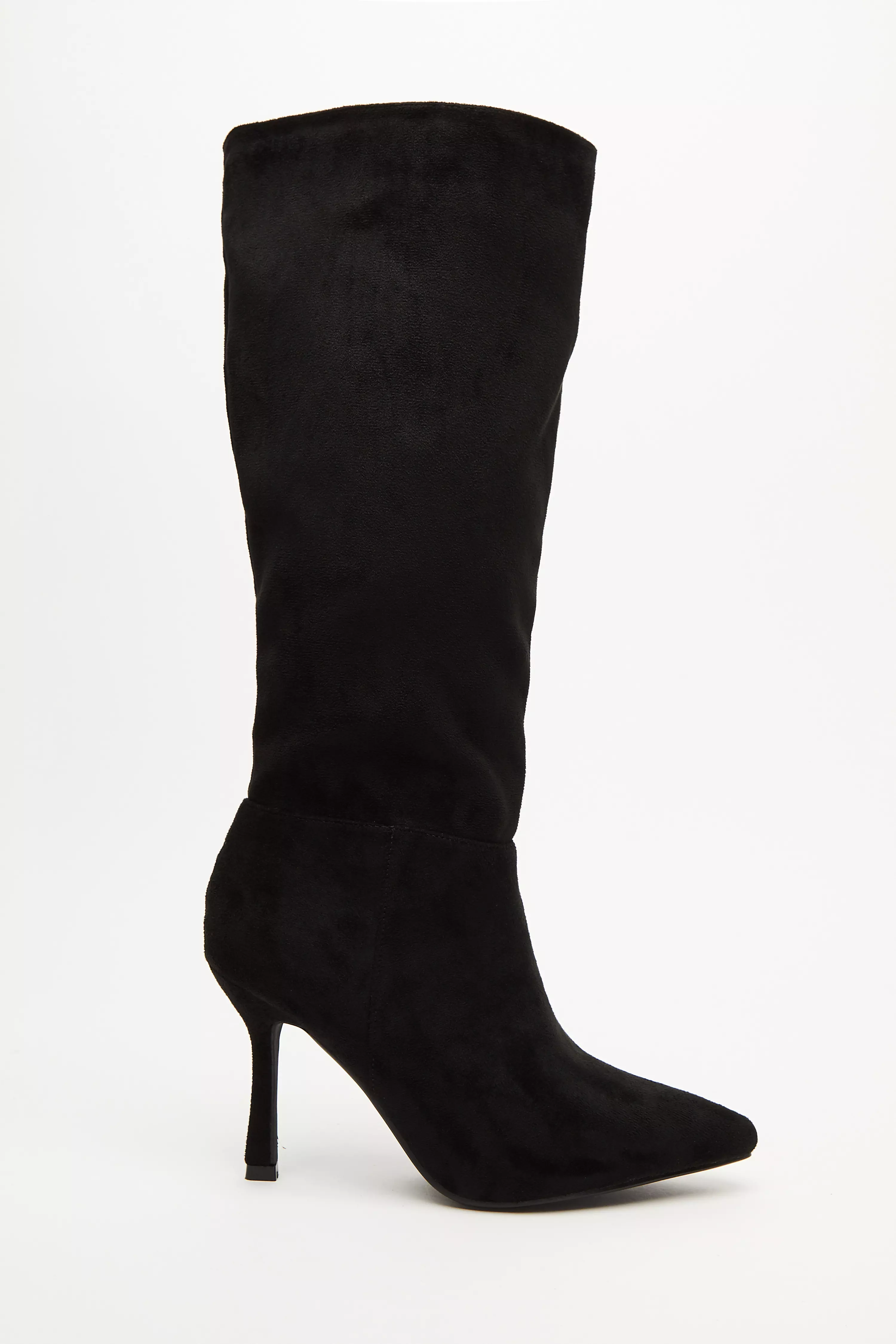 Black Faux Leather Knee High Boots Quiz Clothing
