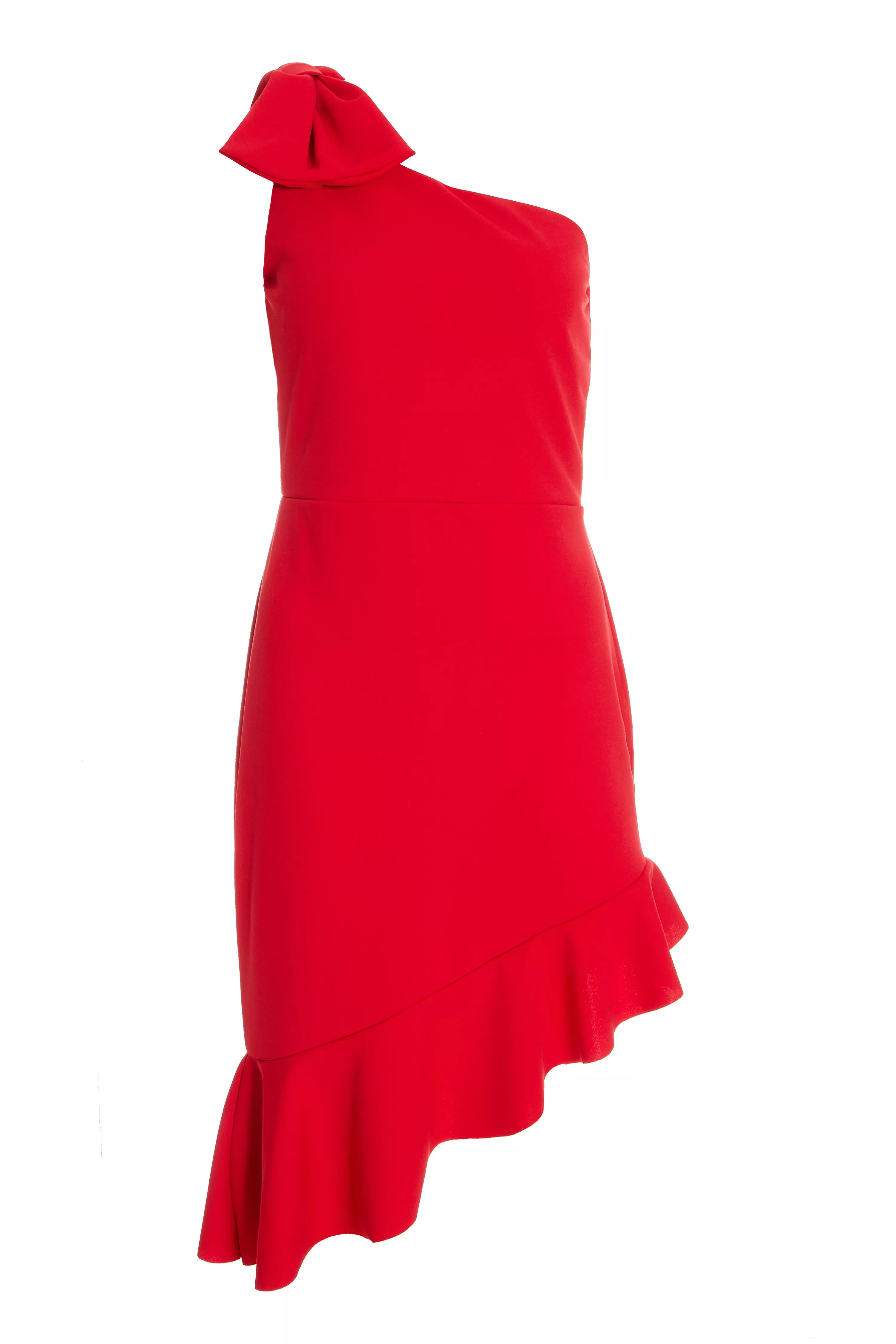 Red One Shoulder Bow Midi Dress Quiz Clothing