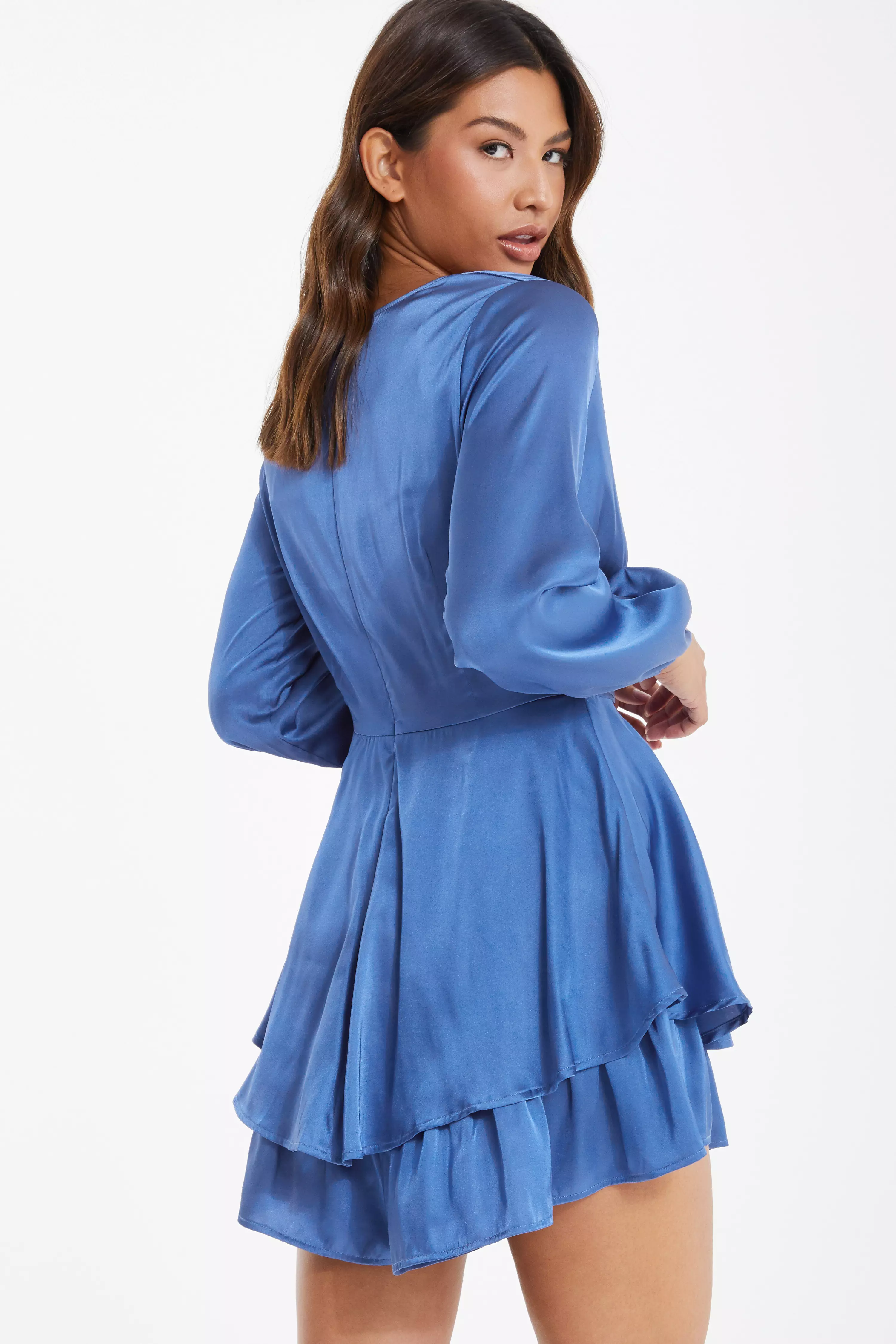 Blue Satin Wrap Playsuit