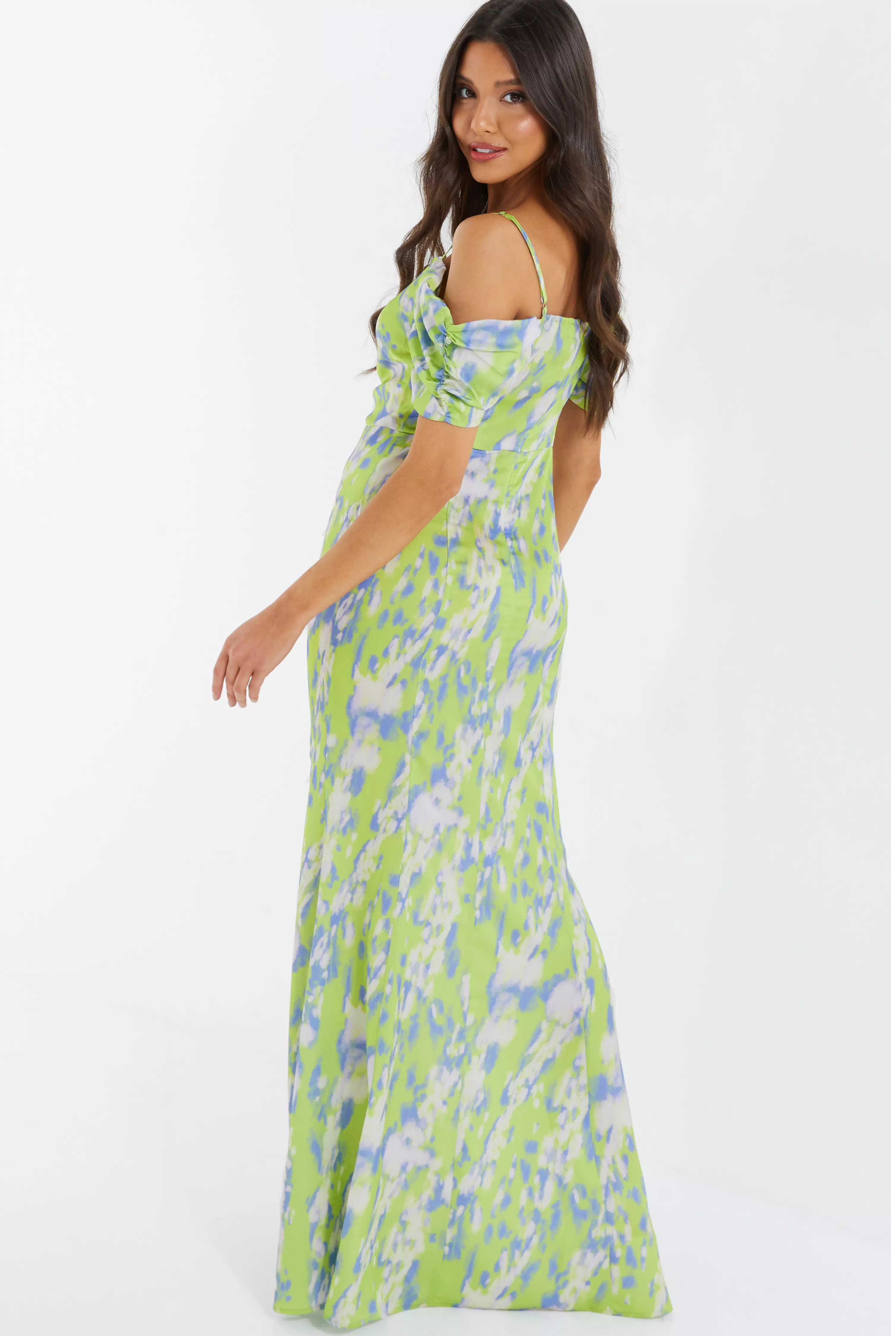 Sage Satin Drop Shoulder Maxi Dress - QUIZ Clothing