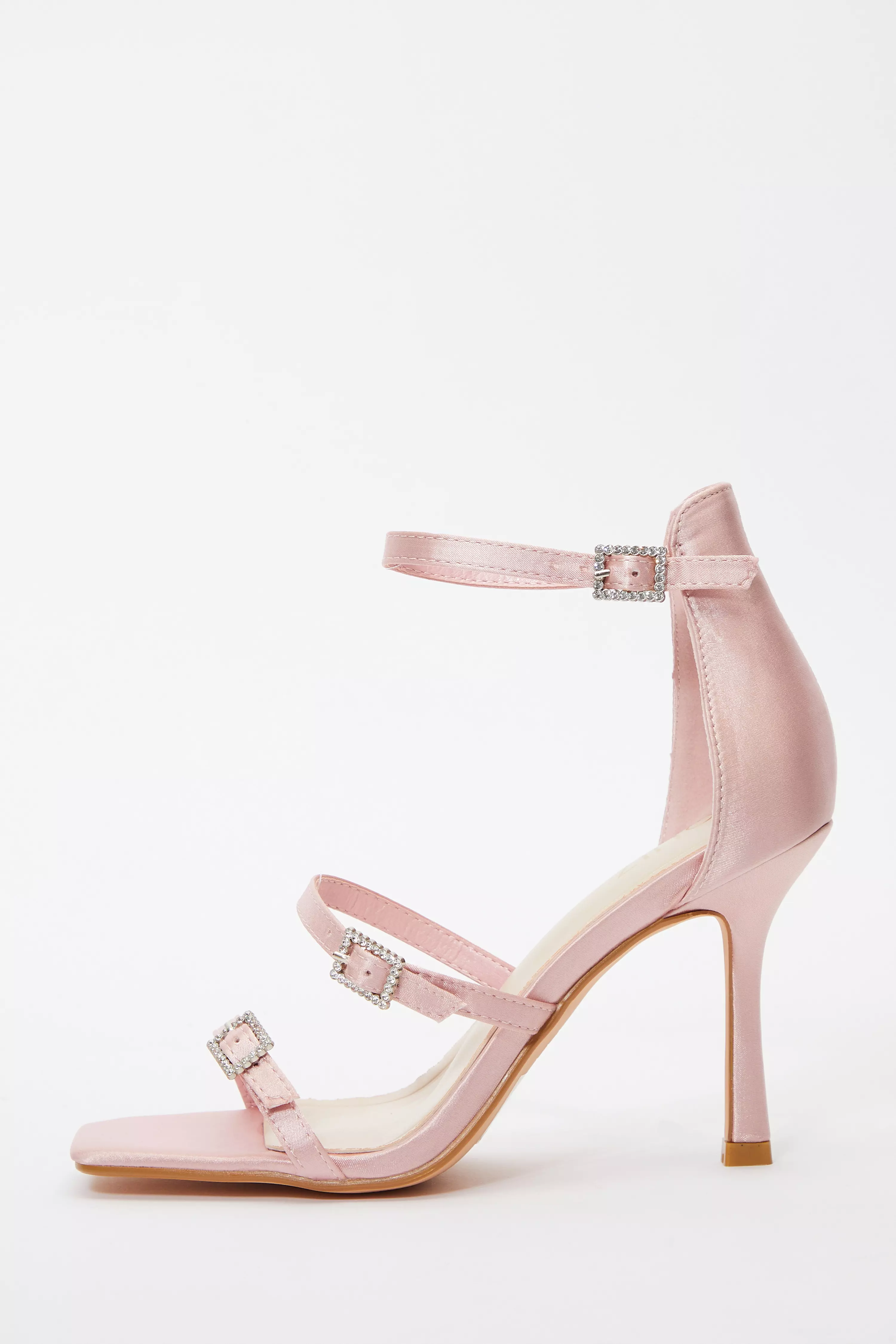 Pink Satin Strappy Buckle Heeled Sandals Quiz Clothing