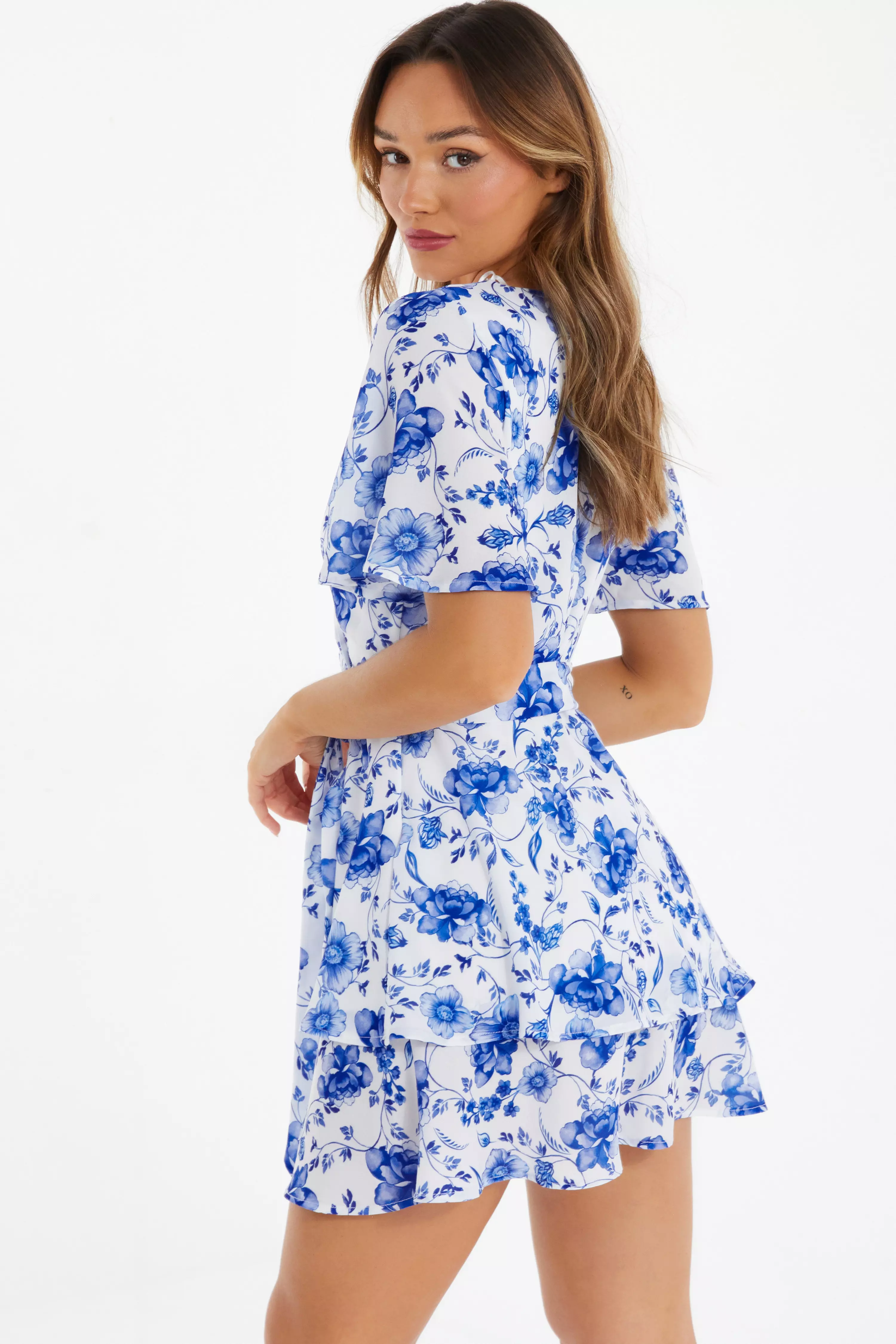 White Floral Wrap Mini Dress Quiz Clothing