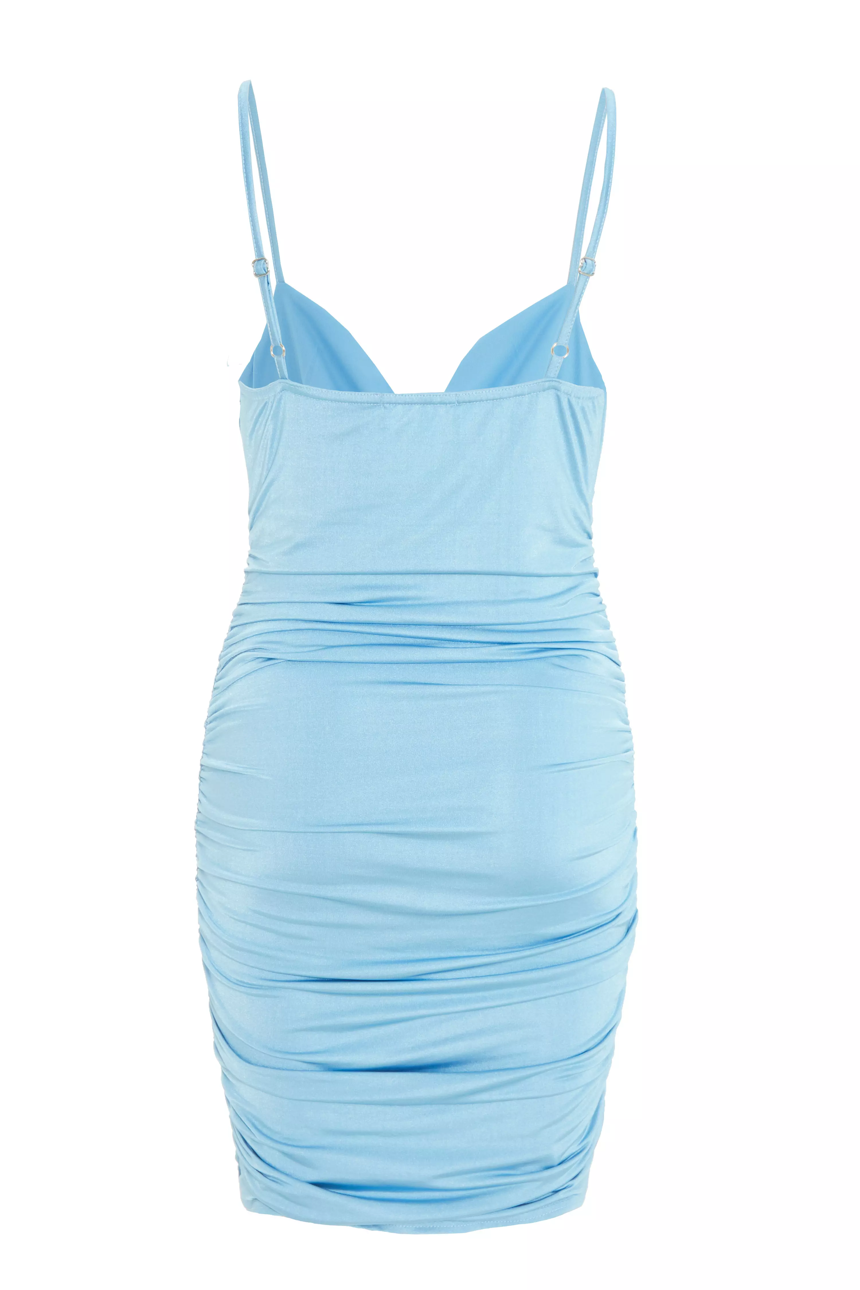 Blue Ruched Bodycon Mini Dress Quiz Clothing