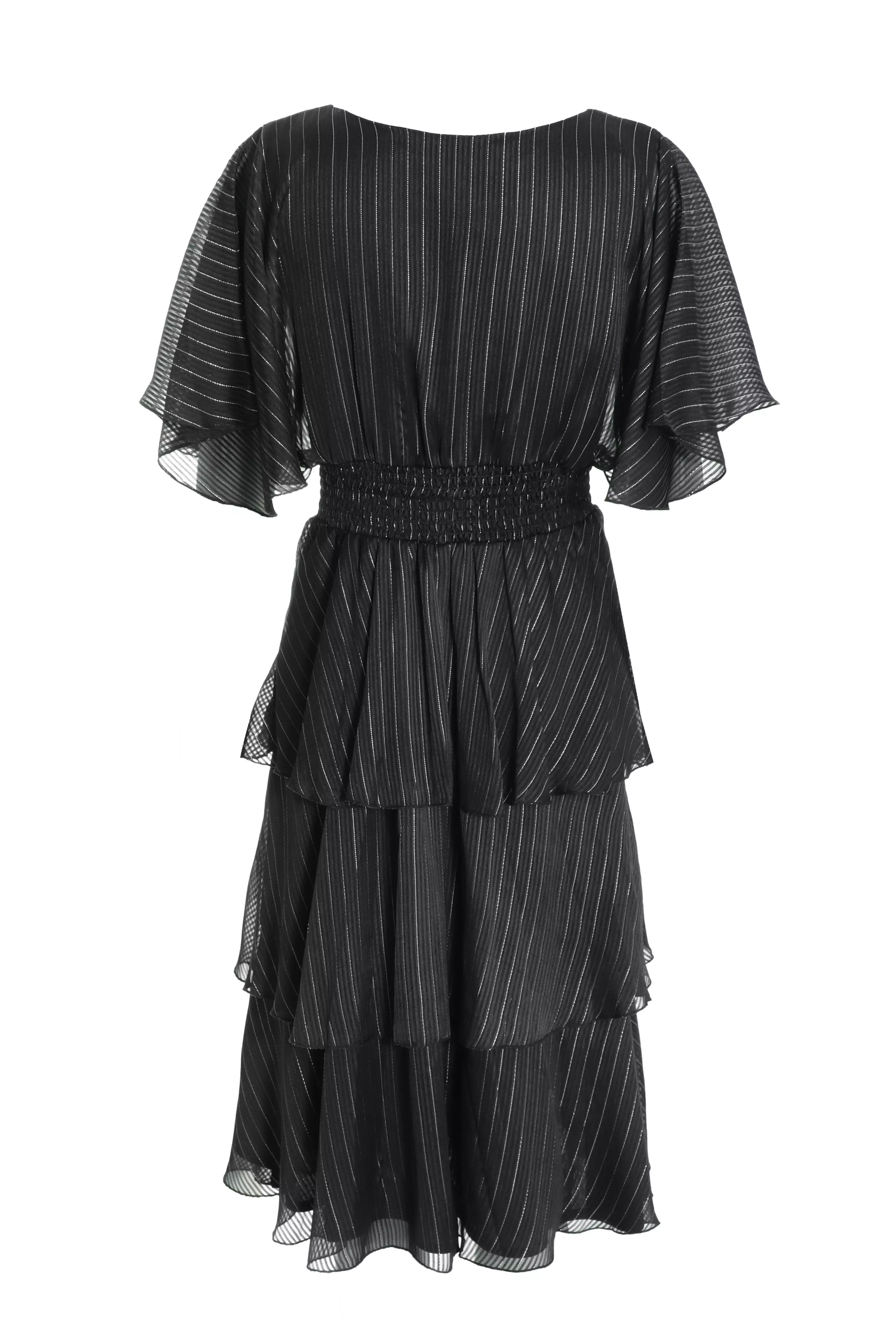 Black Glitter Chiffon Tiered Midi Dress Quiz Clothing