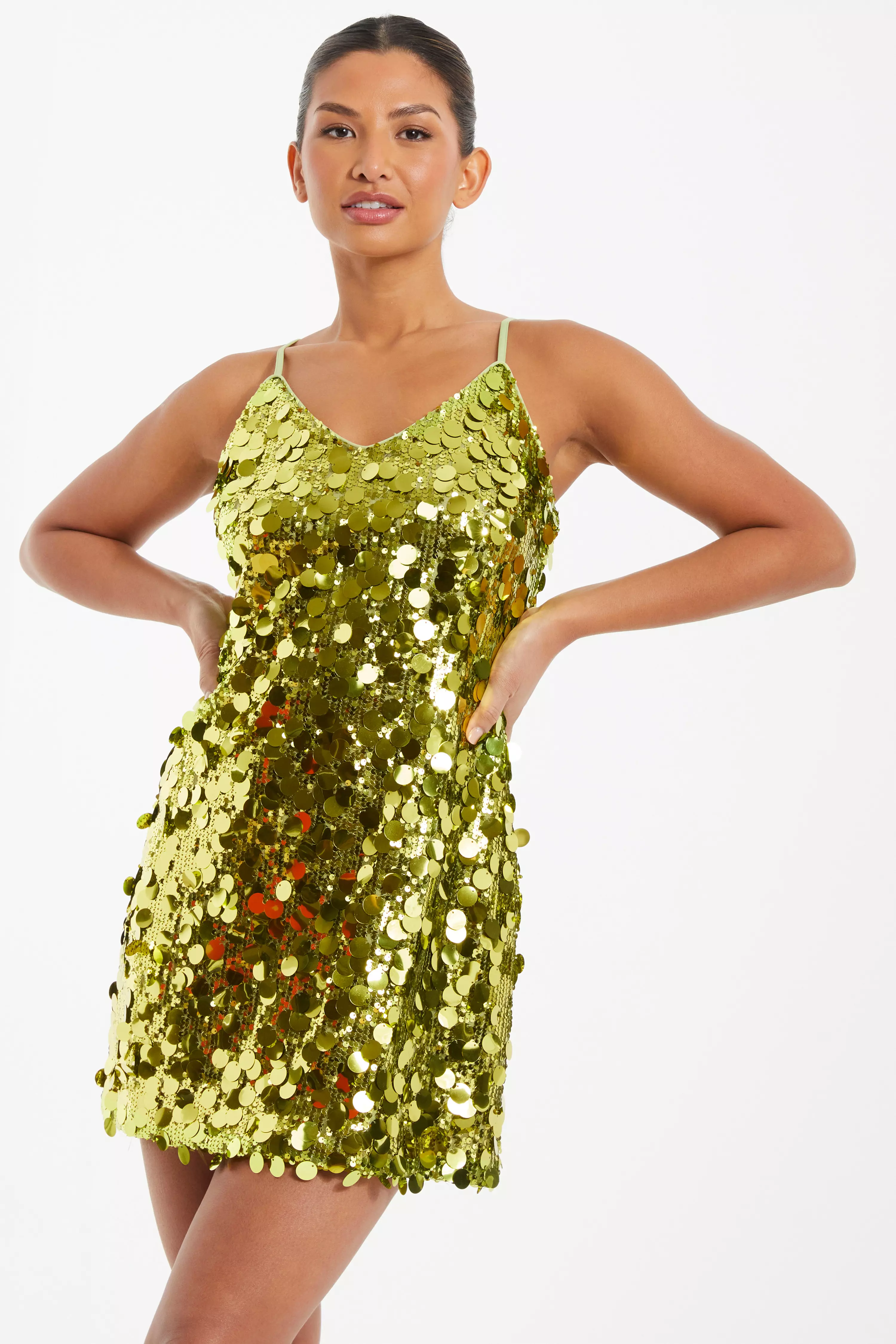 Lime Green Sequin Bodycon Dress Quiz Clothing
