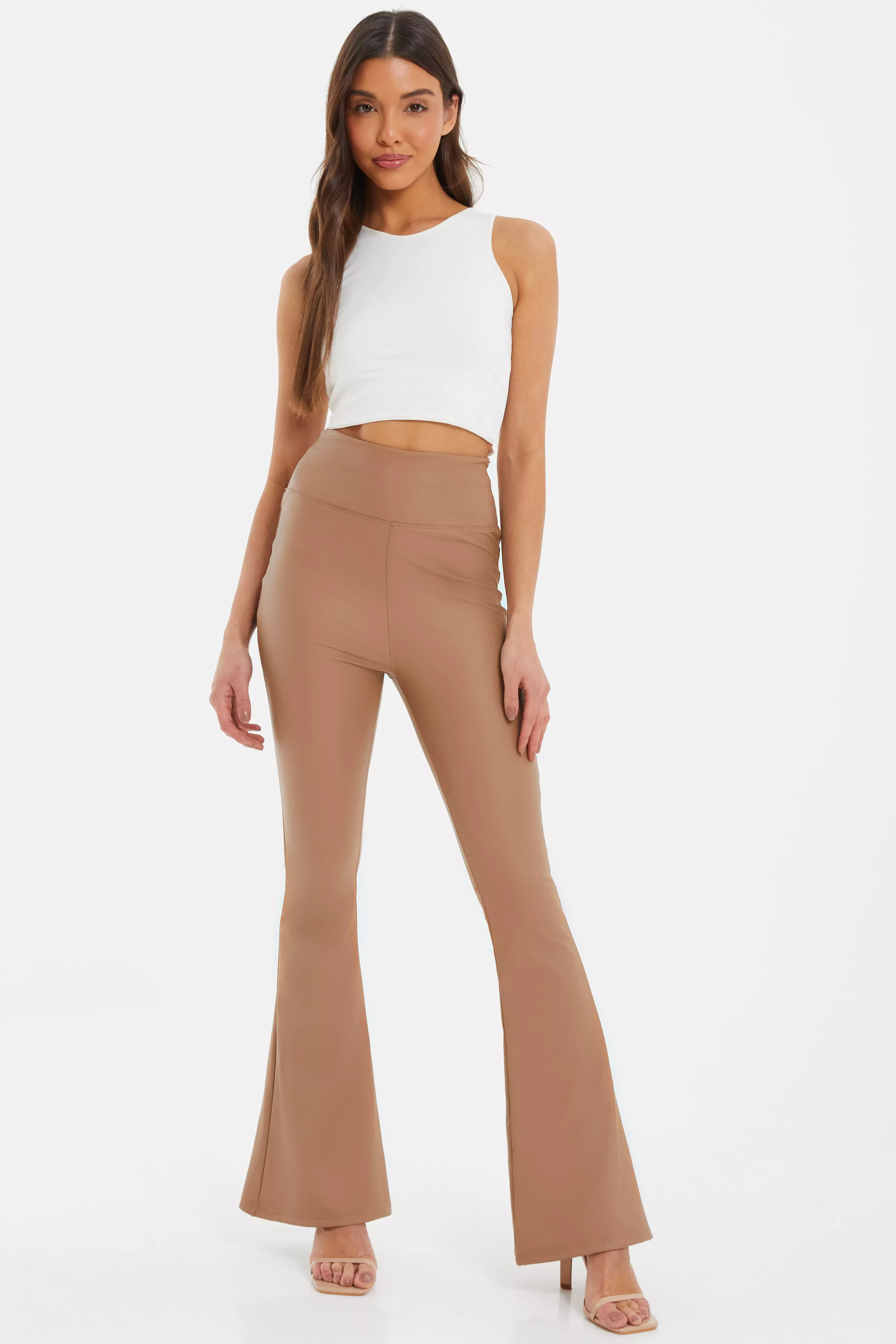 Brown Faux Leather Flare Leggings Quiz Clothing