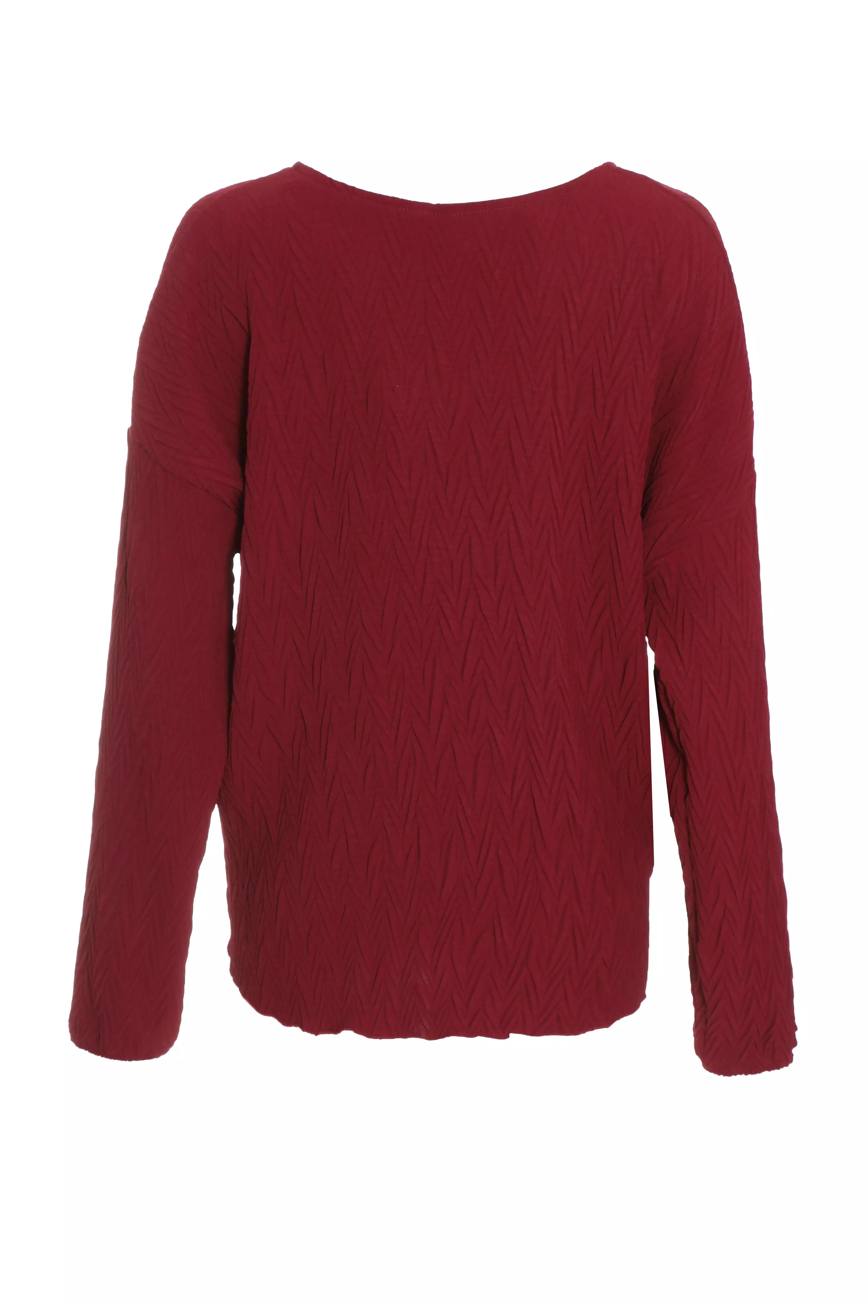 Dark Red Textured Tie Front Long Sleeve Top - QUIZ Clothing