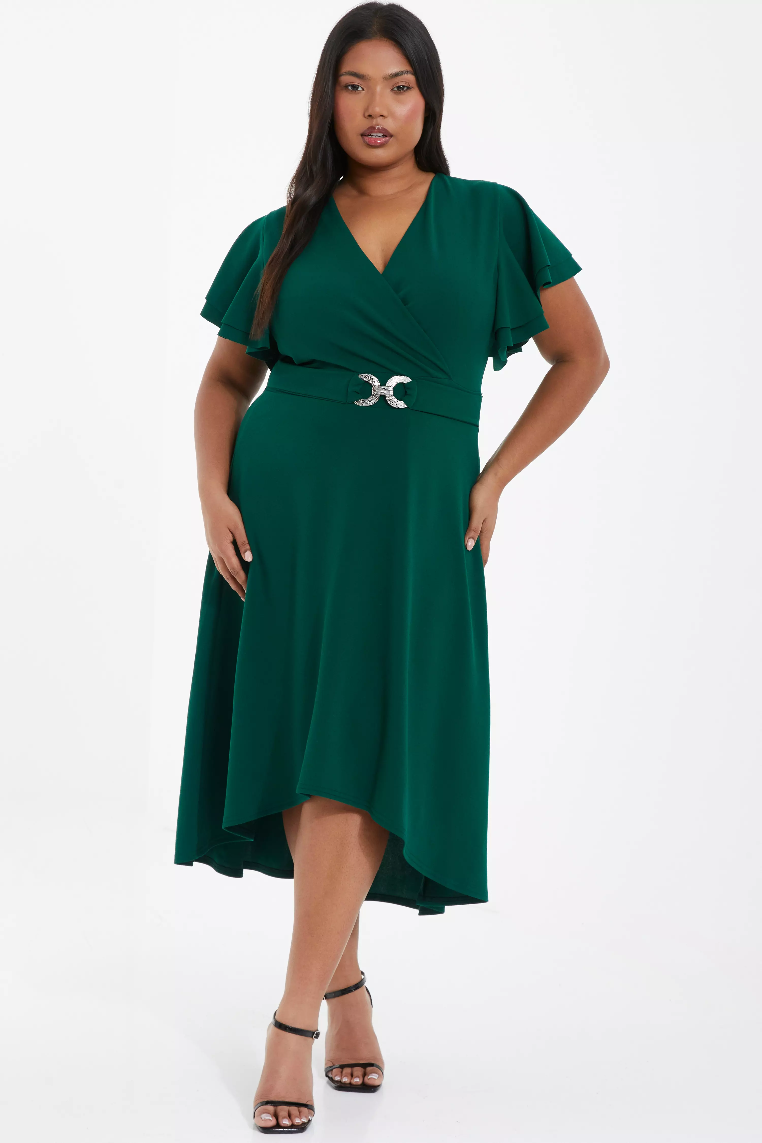 Curve Bottle Green Skater Midi Dress Quiz Clothing