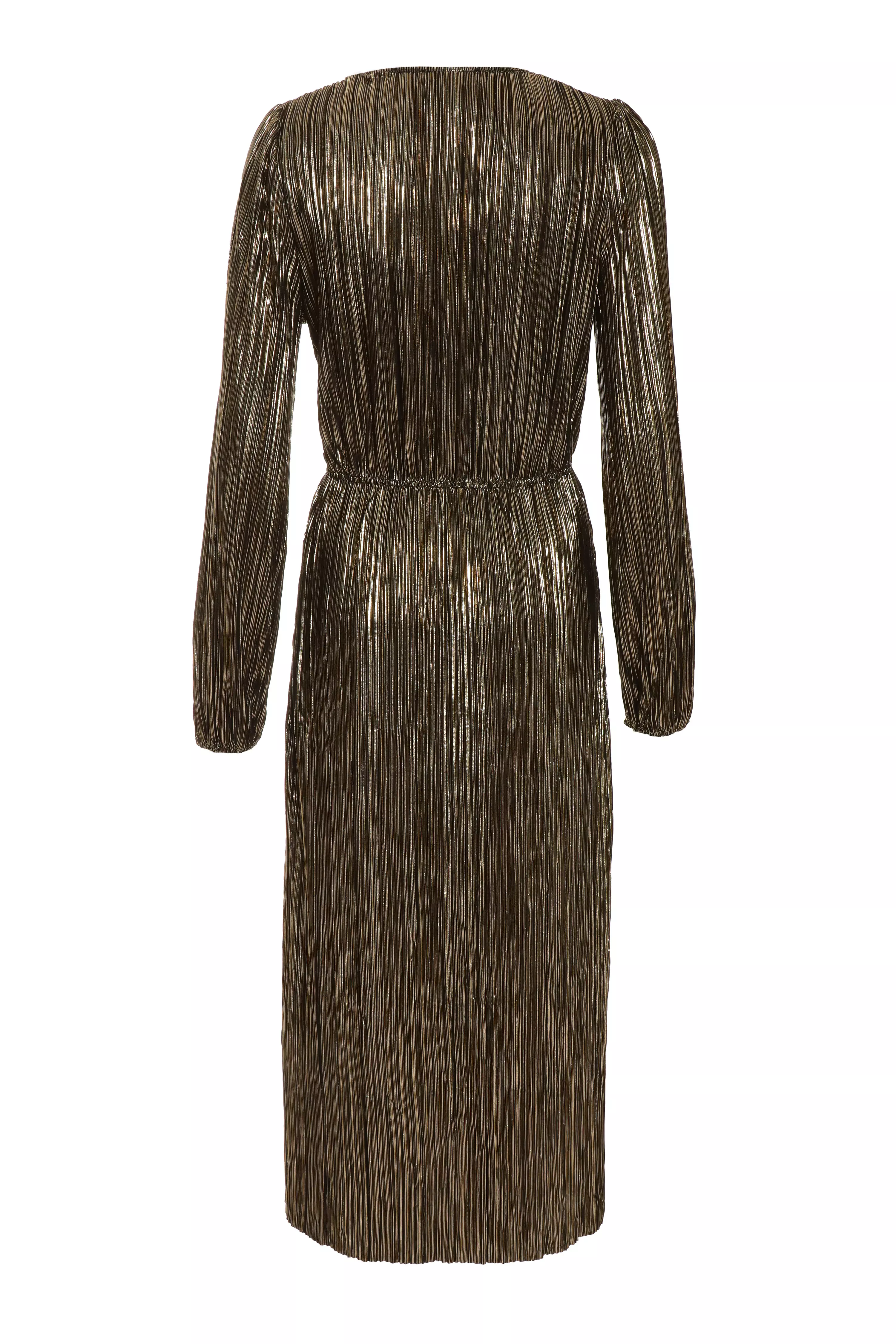 Gold Foil V Neck Midi Dress Quiz Clothing