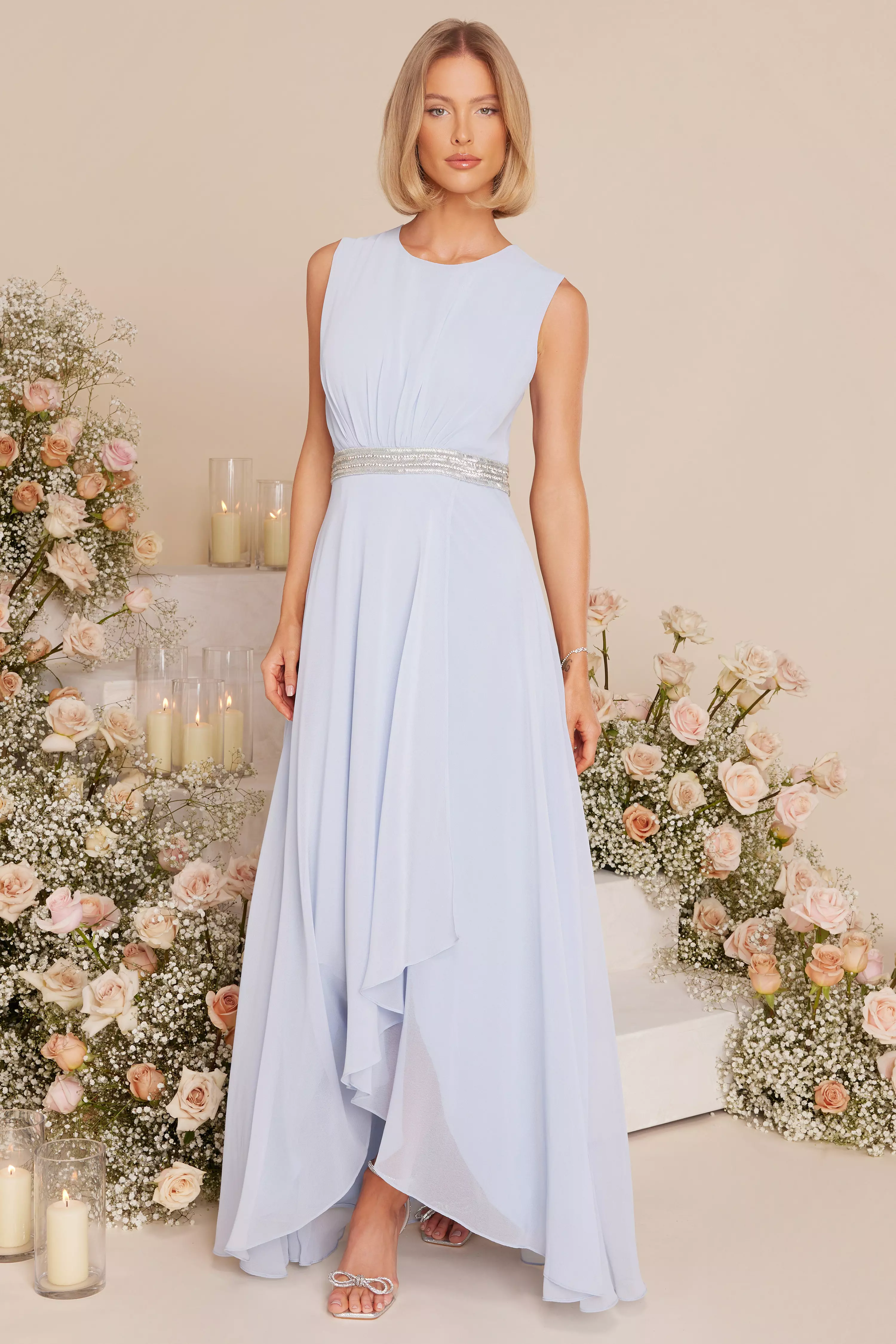 Blue Chiffon Dip Hem Maxi Dress Quiz Clothing