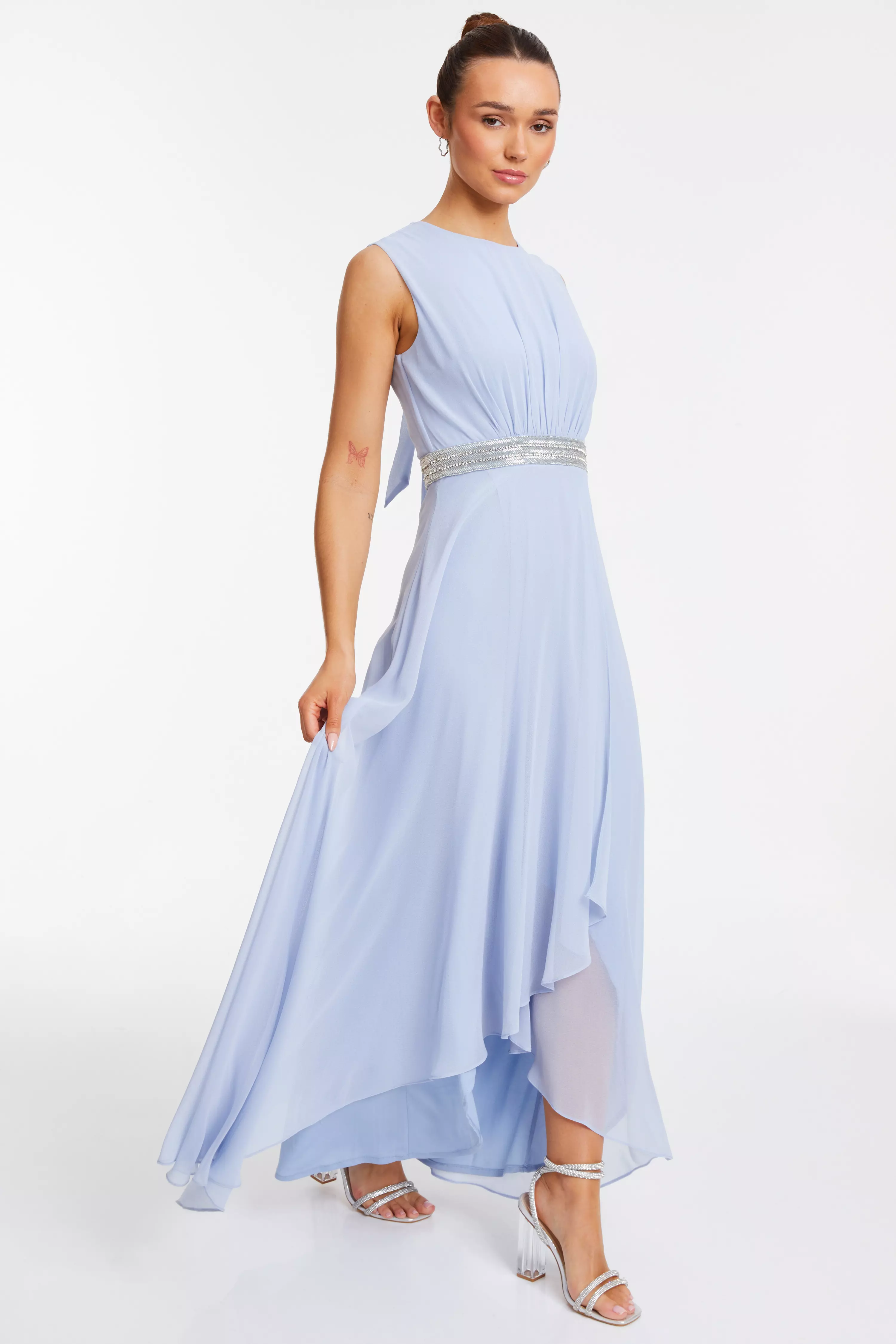 Blue Chiffon Dip Hem Maxi Dress Quiz Clothing