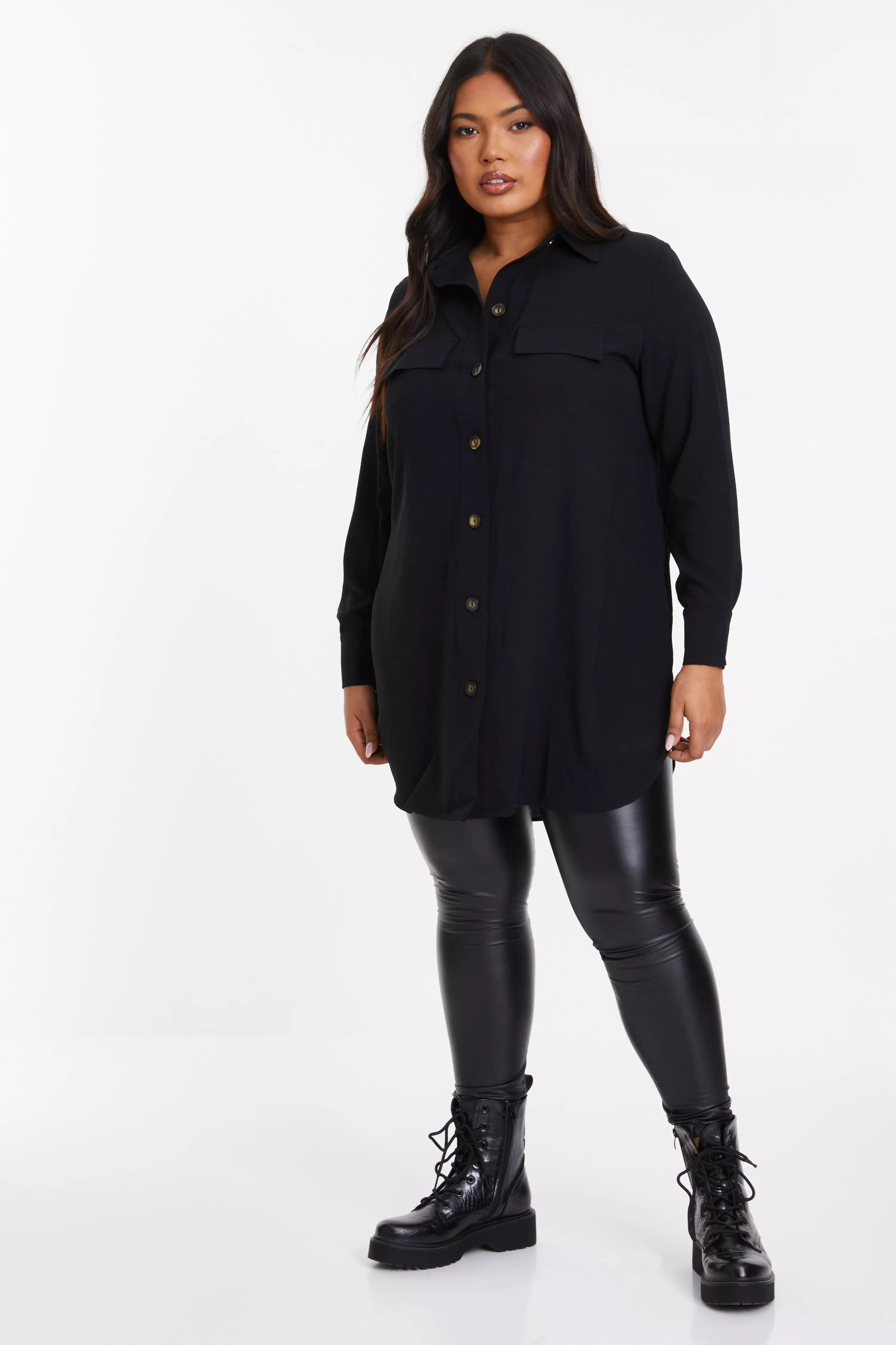Curve Black Utility Style Shirt - QUIZ Clothing