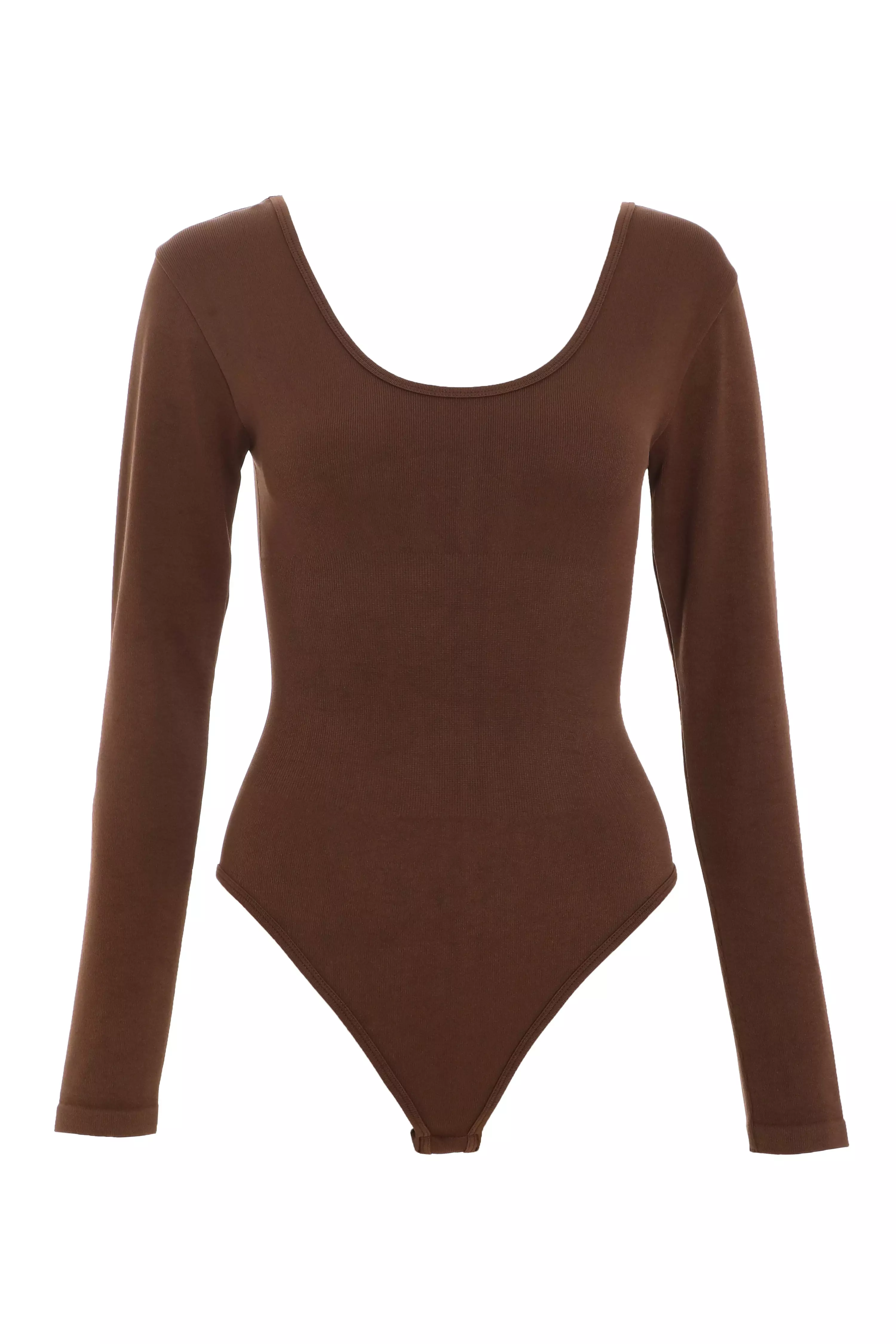 Brown Seamless Long Sleeve Bodysuit - QUIZ Clothing